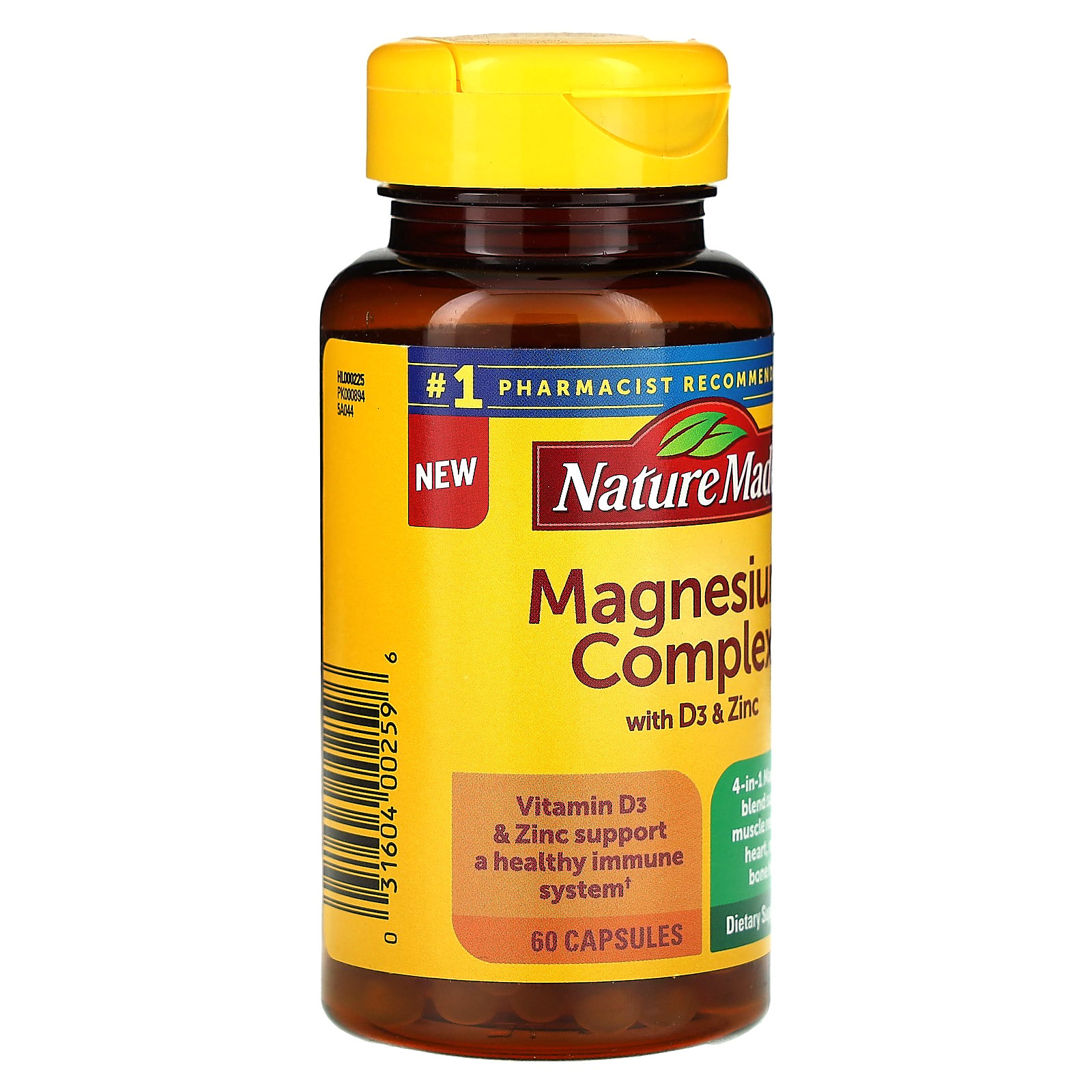Nature Made Magnesium Complex, D3 and Zinc, 230mg Magnesium, 60 ...