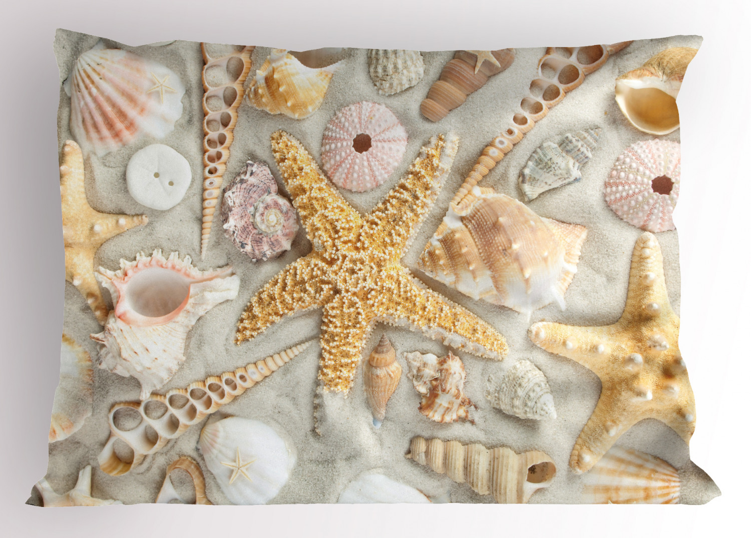 Shell Pillow Sham, Assorted Seashells in Sandy Beach Summer Vacation ...