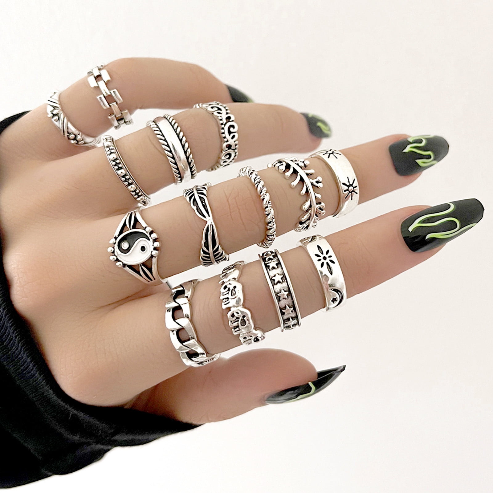 Click here for Wreesh 14pc Personality Retro Trend Ring Yin And Y... prices