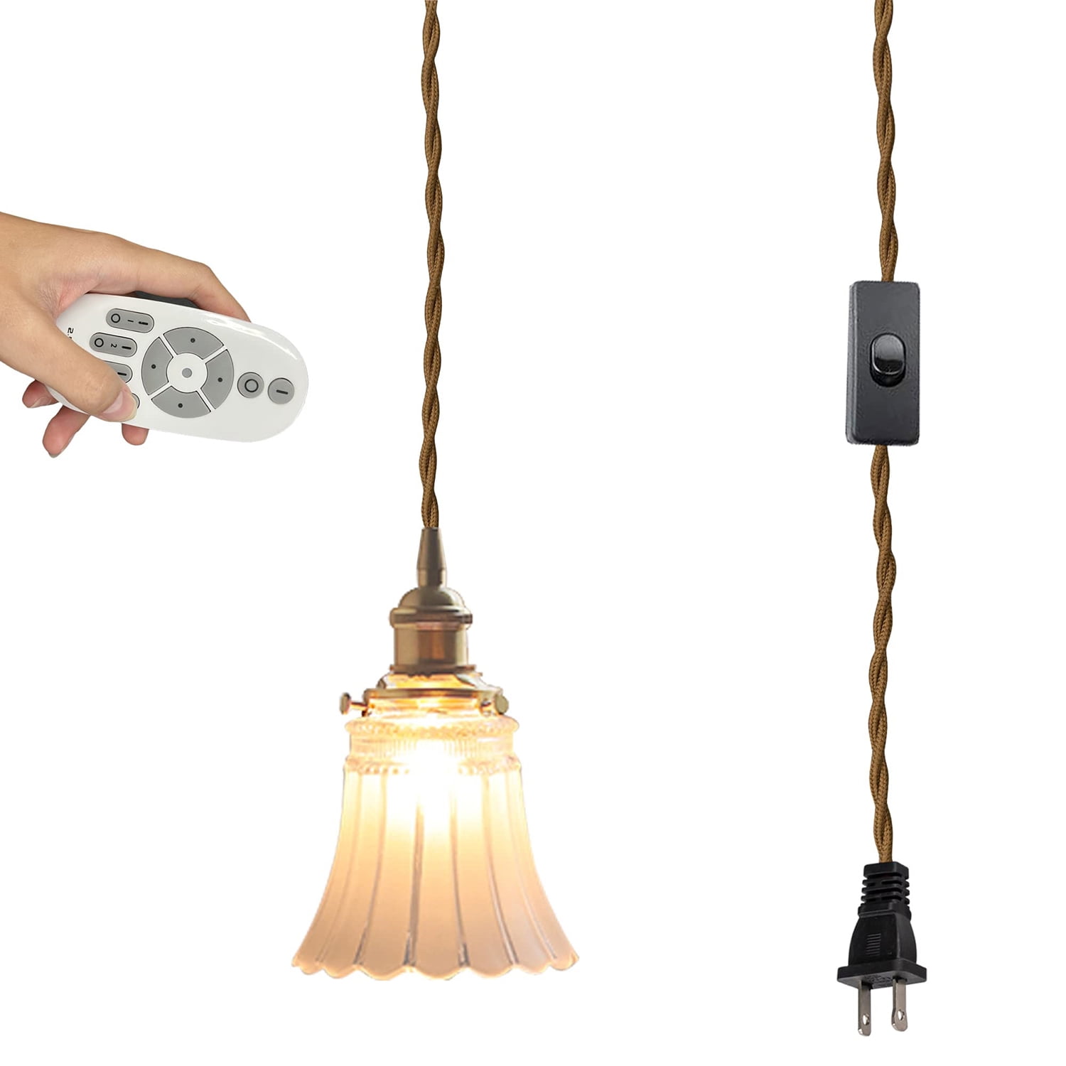 FSLiving Hanging Swag Lamp no Wiring Needed Portable Pendant Light with ...