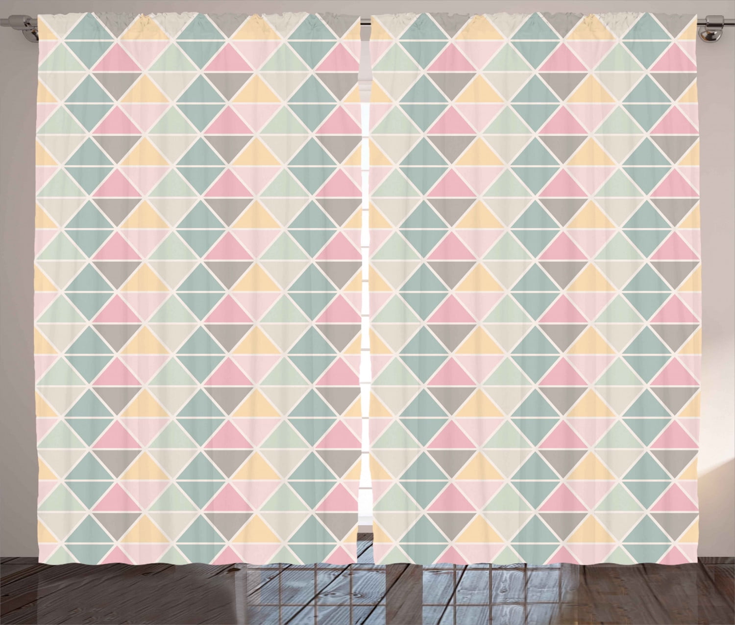 Geometric Curtains 2 Panels Set, Abstract Form with Triangles Rhombus ...