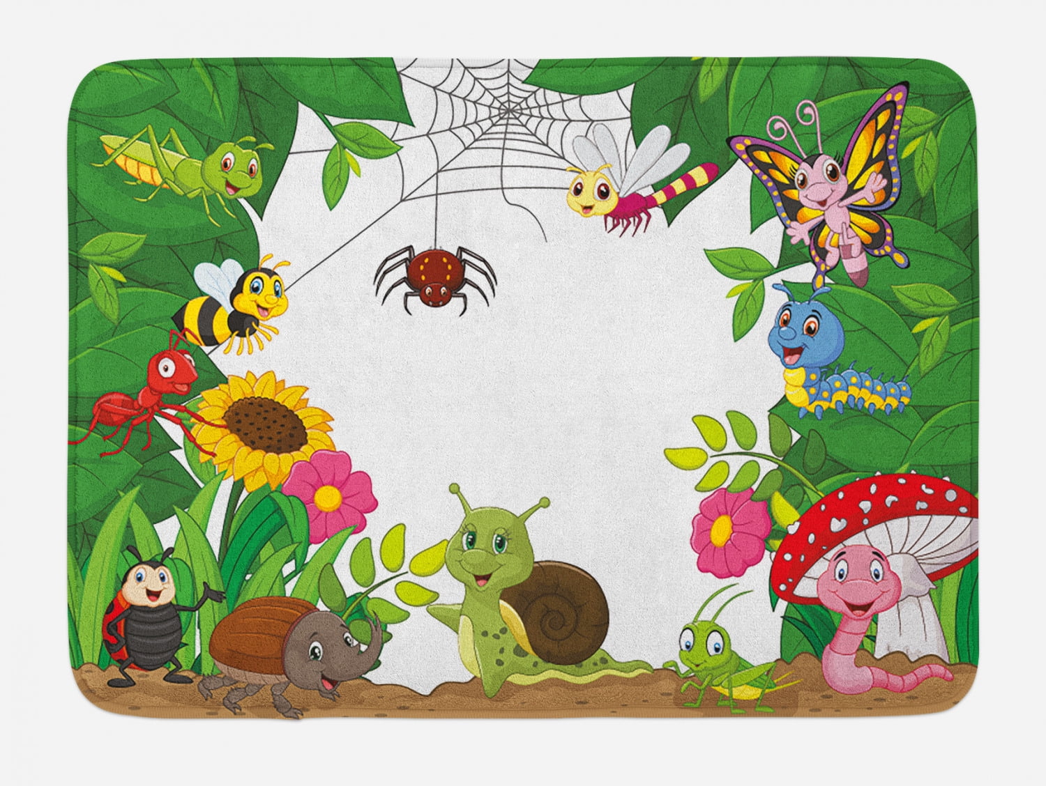 Nursery Bath Mat, Happy Little Butterflies Bugs Insects Comic ...