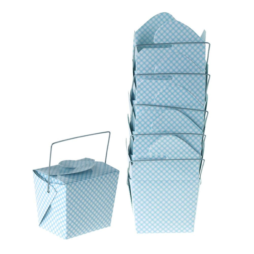 Checkered Take Out Boxes with Wire Handle, Blue, 2-1/2-Inch, 6-Piece ...