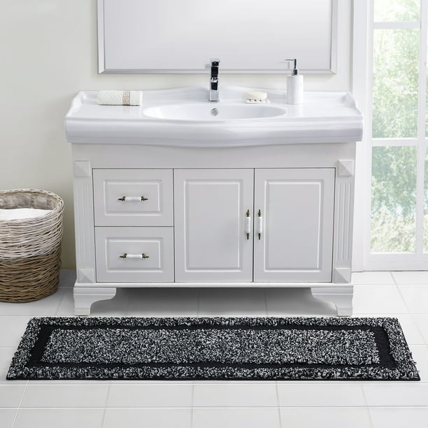 VCNY Home Heathered Hotel Black/White Microfiber Bath Rug Runner, 20" x ...