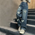 Alkepwun Baggy Jeans for Girls Stretch Elastic Waist Heart-Pattern ...