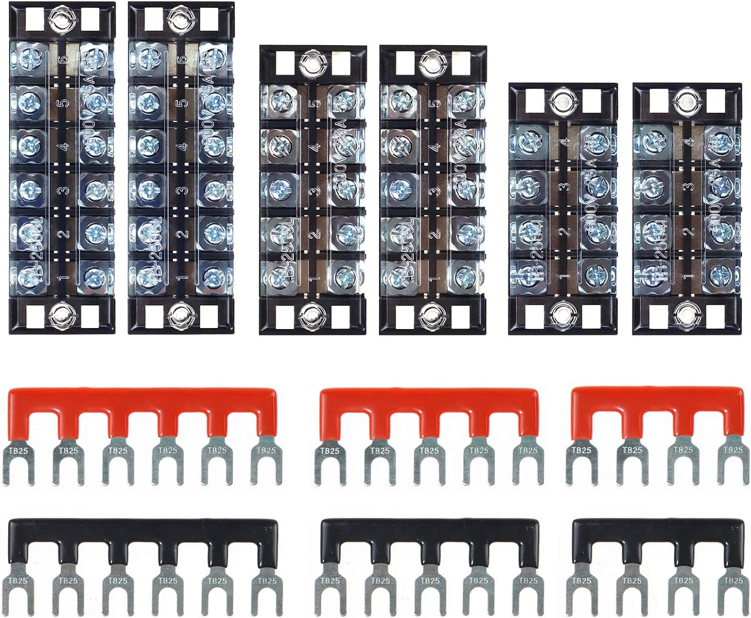 6 Sets Terminal Blocks, 4/5/6 Positions 600V 25A Dual Row Screw ...