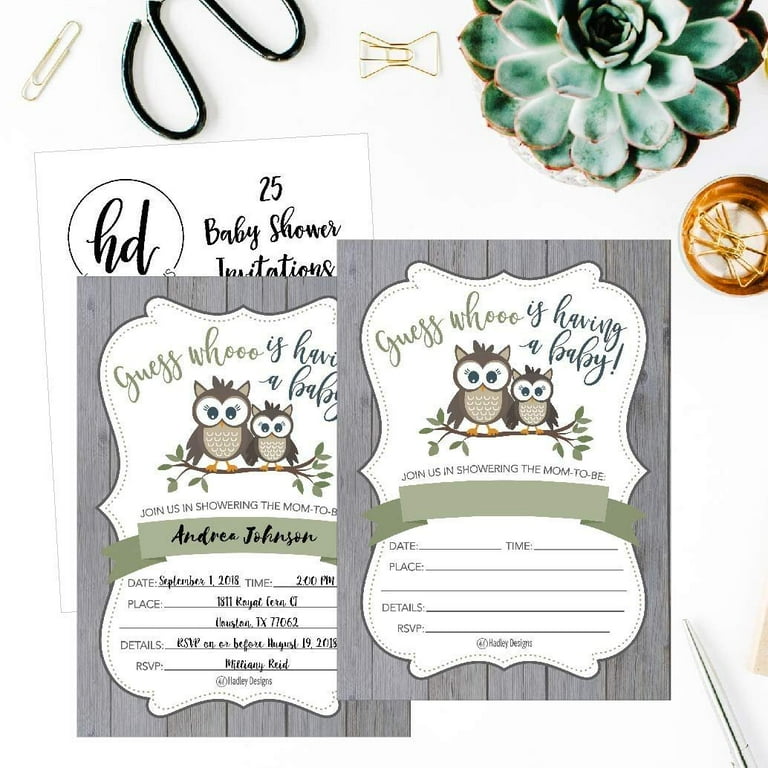 Blank Owl Baby Shower Invitations