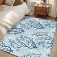Blue Coral Coastal Washable Area Rug 4x6 Summer Beach Nautical Ocean ...