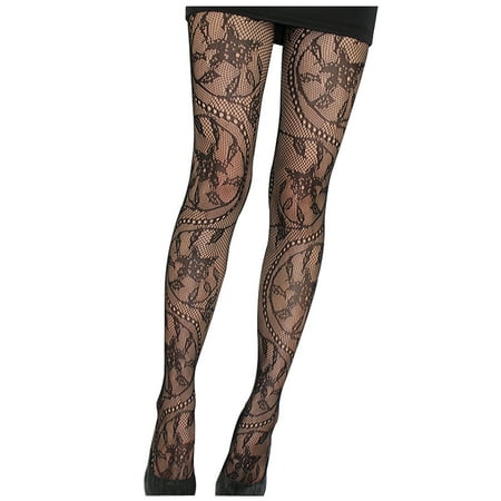 XZNGL Women Sexy Gothic Stockings Totem Print Hollow Fishnet Mesh Lace ...