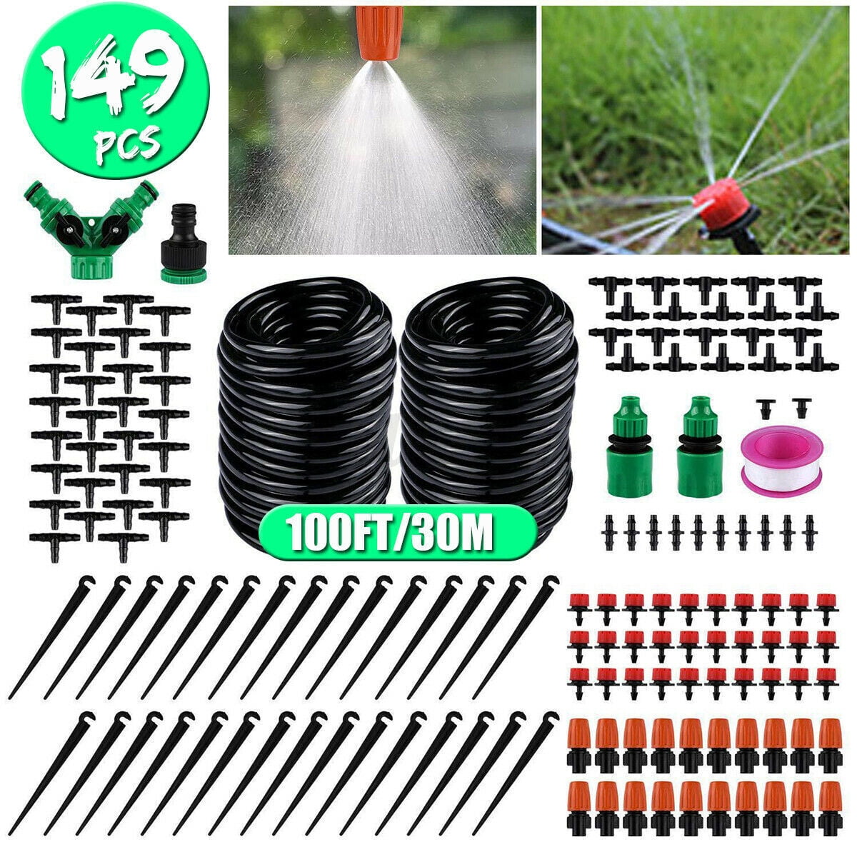 100FT/30M Drip Irrigation Kit 149PCS DIY Automatic Garden Irrigation ...