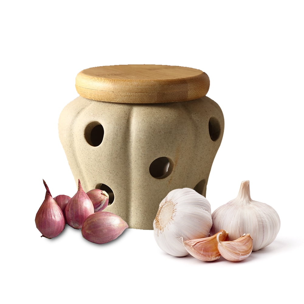 Mornenjoy Garlic Keeper,Ceramic Garlic Jar Storage Garlic Collection ...