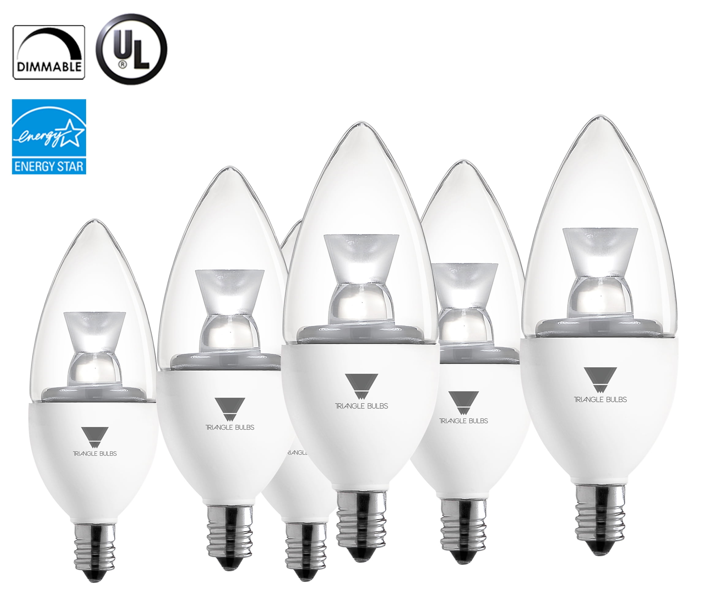 Triangle Bulbs 6-Pack, 5W LED Dimmable E12 Candelabra (40 Watt ...