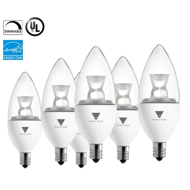 Triangle Bulbs 6-Pack, 5W LED Dimmable E12 Candelabra (40 Watt ...