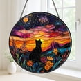 Black Cat in Starry Meadow Stained Glass Suncatcher – Window Decor2301 ...