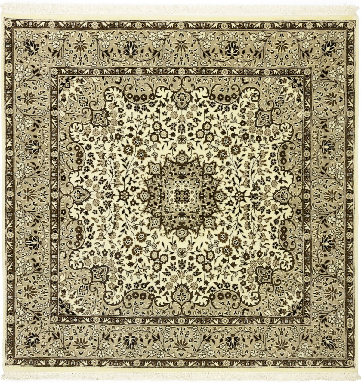 Cream Brown Floral 6X6 Kirman Oriental Square Rug - Walmart.com