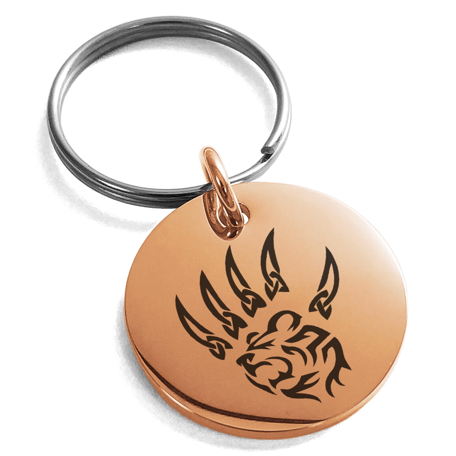 Stainless Steel Ferocious Bear Claw Engraved Small Medallion Circle ...