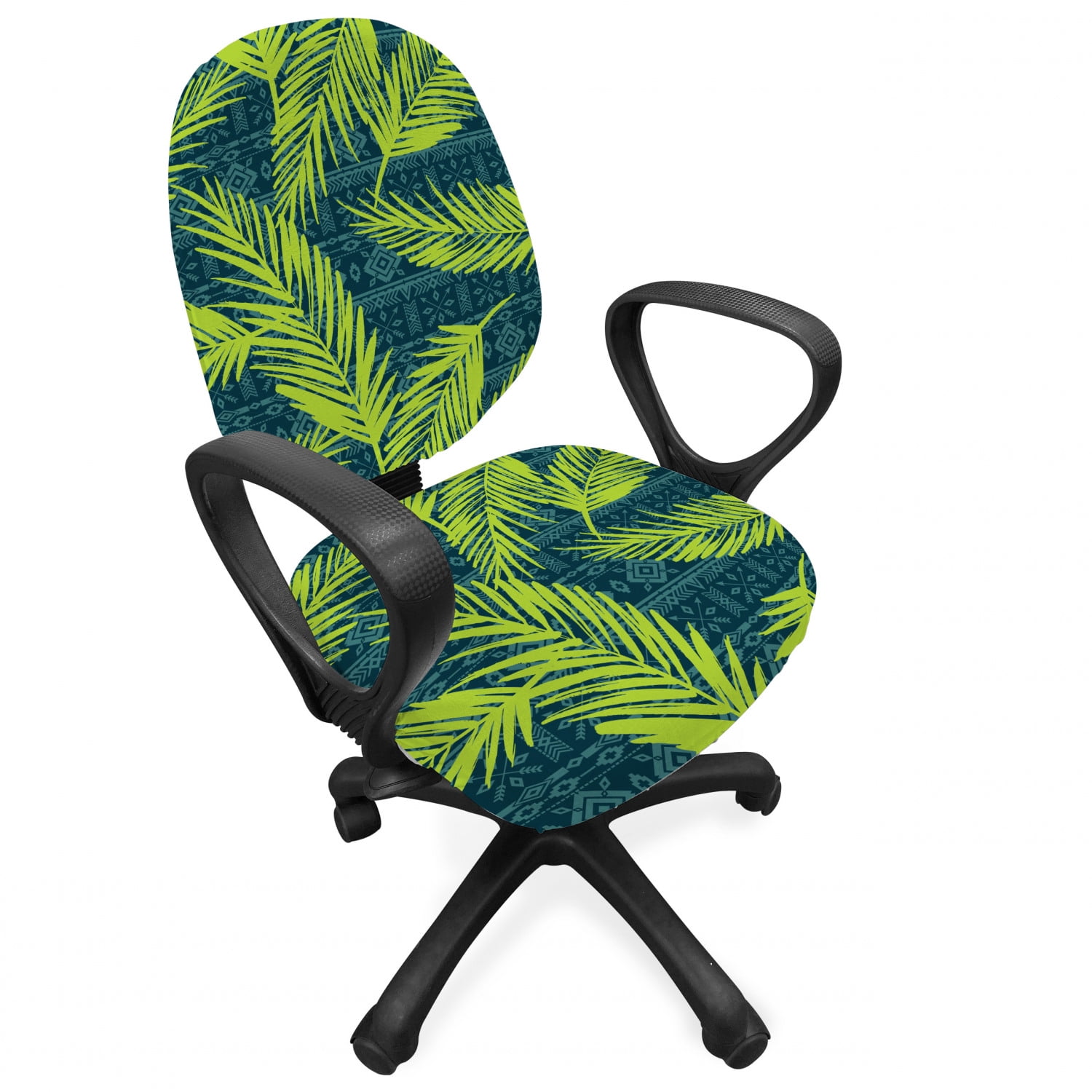Leaves Office Chair Slipcover, Tribal Aztec Backdrop with Sketched ...