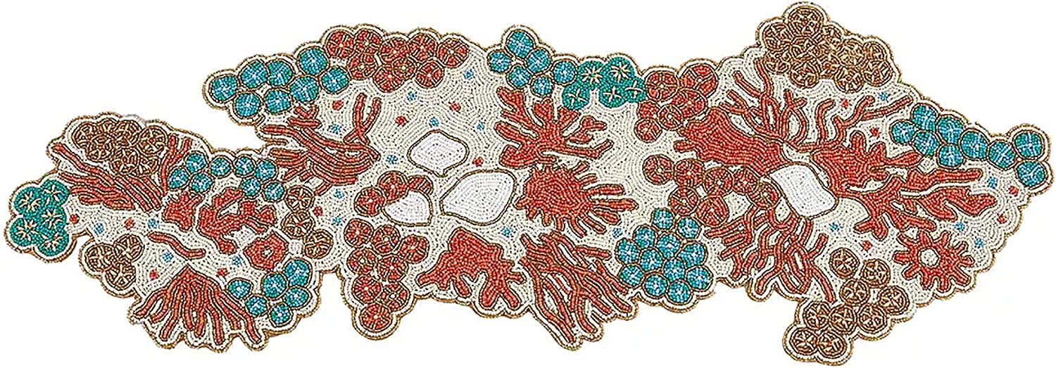 Fennco Style Hand Beaded Coral Reef Coastal Table Runner 13" W X 36" L ...