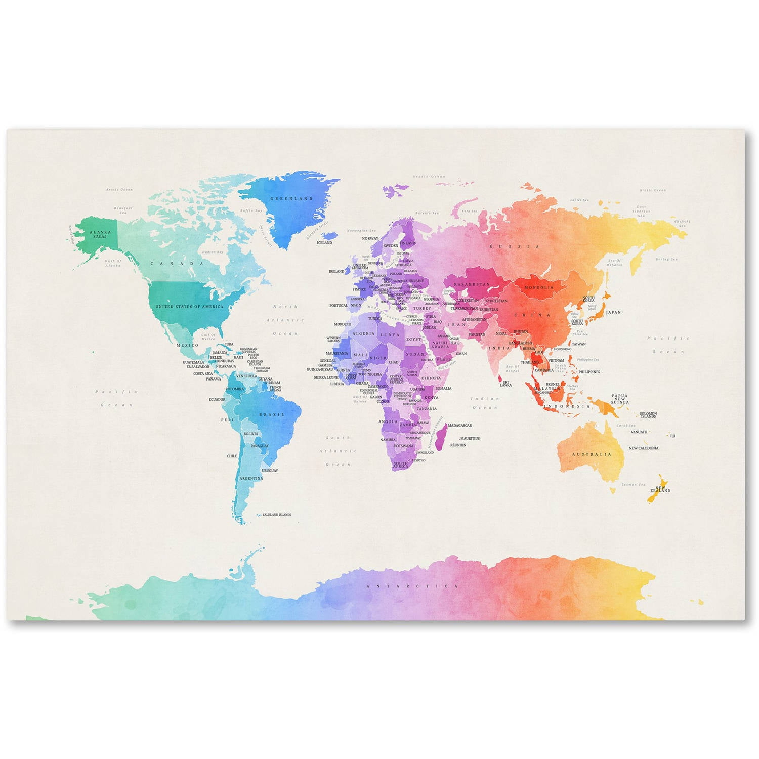 Trademark Fine Art "Watercolor Political World Map" Canvas Art by ...
