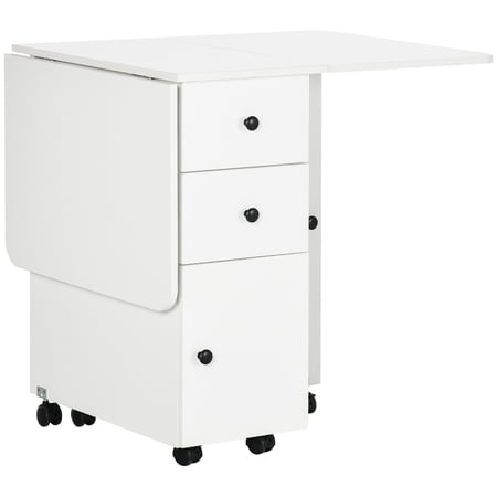 HOMCOM Foldable Dining Table, Rolling Kitchen Table with Drawers ...