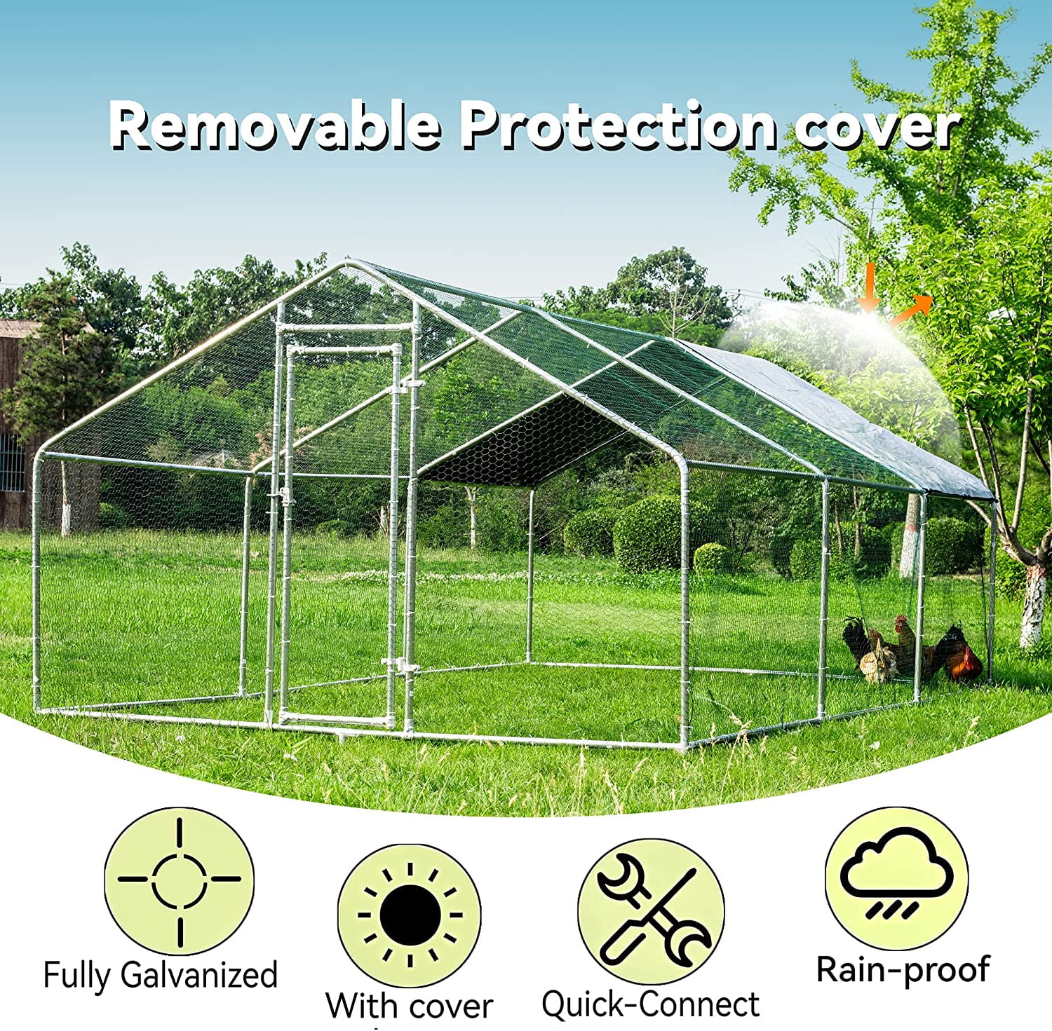 Buy HITTITE 1.26'' Tube Chicken Coop Run Large Metal Chicken Coop ...