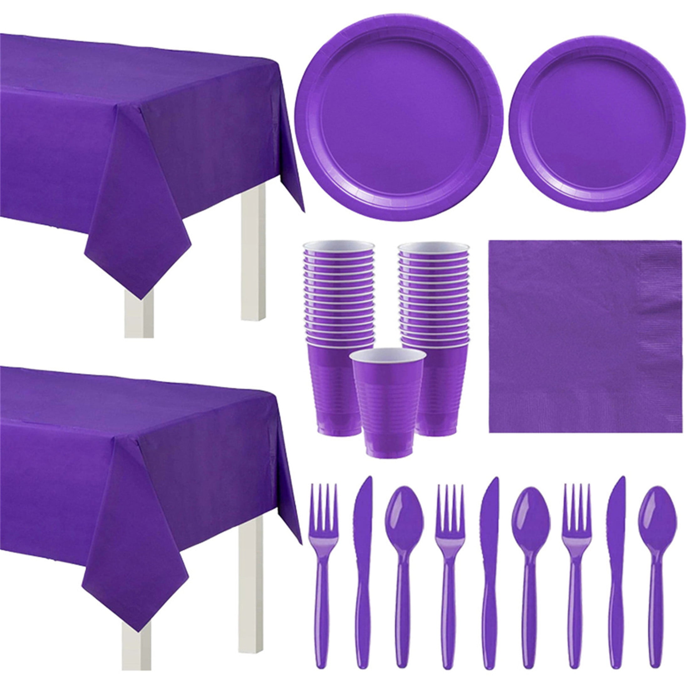 155 Pcs Purple Paper Dinnerware Set Birthday Party Supplies Decorations ...