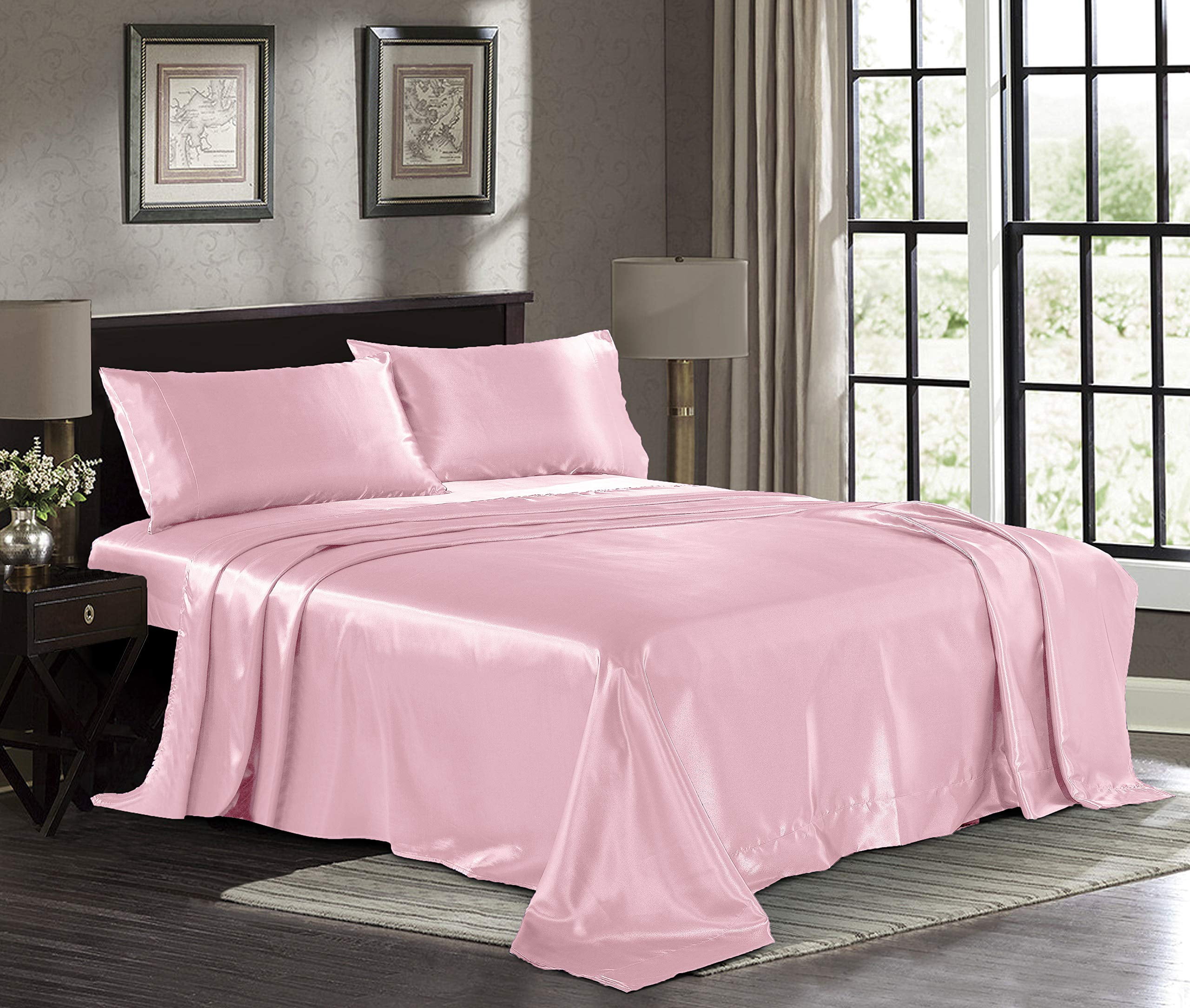 Satin Sheets Full 4 Piece Pink Hotel Luxury Silky Bed Sheets Extra Satin Sheets Full 4 Piece Pink Hotel Luxury Silky Bed Sheets Extra