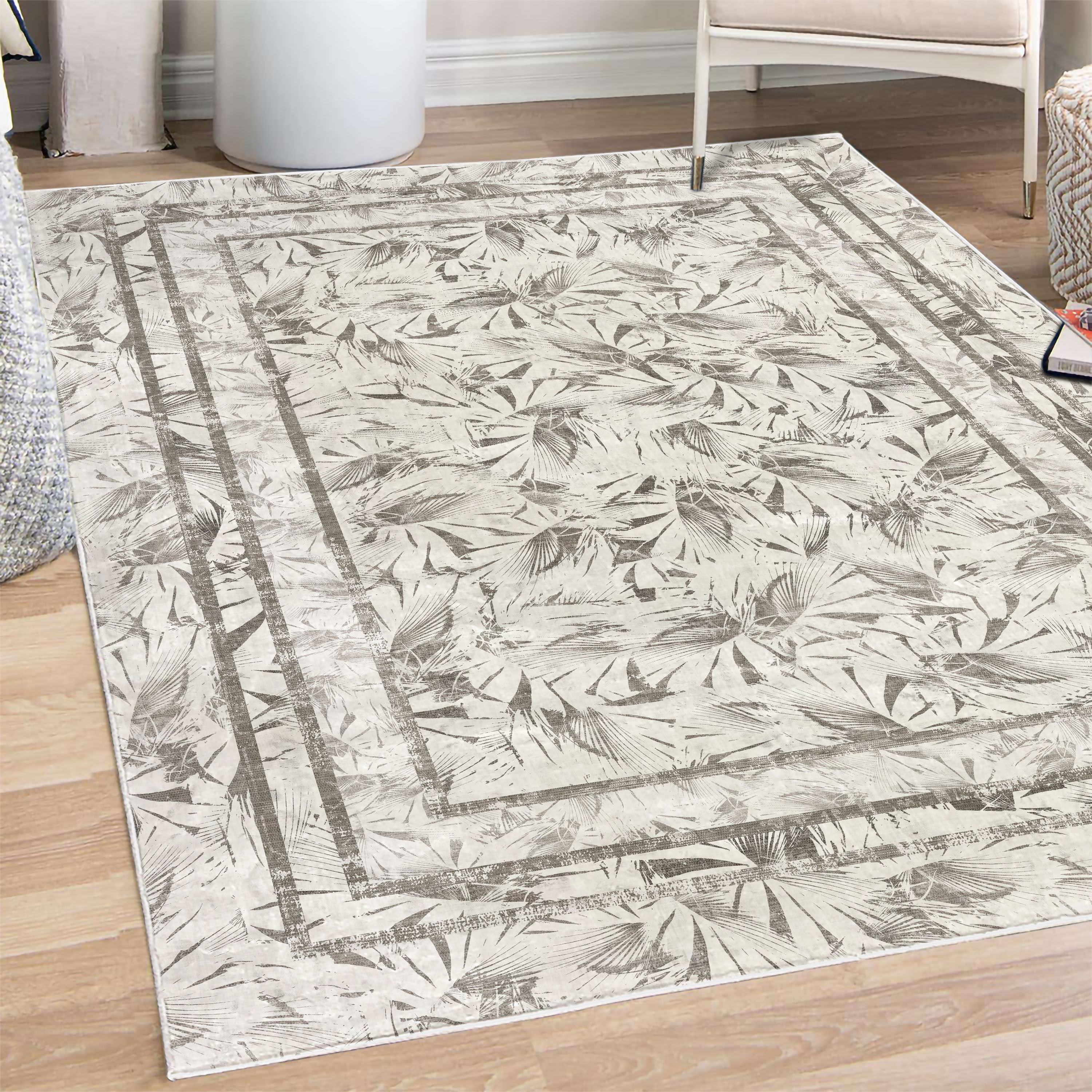 Leaf Decorative Rug, Abstract Neutral Tropical Leaves Exotic Island ...