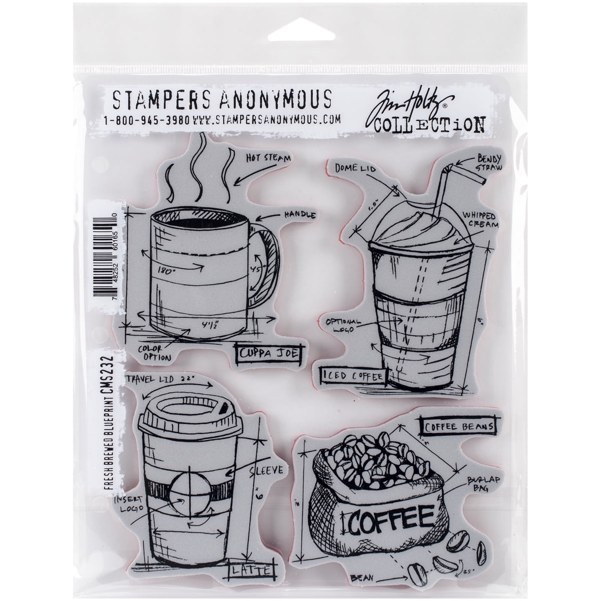 Tim Holtz Cling Stamps 7"X8.5"-Fresh Brewed Blueprint - Walmart.com