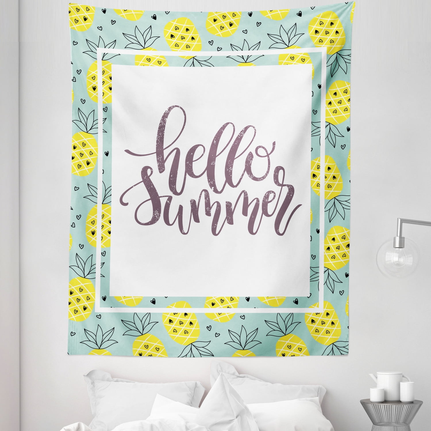 Hello Summer Tapestry, Hand Lettering Phrase Print in Frame with ...