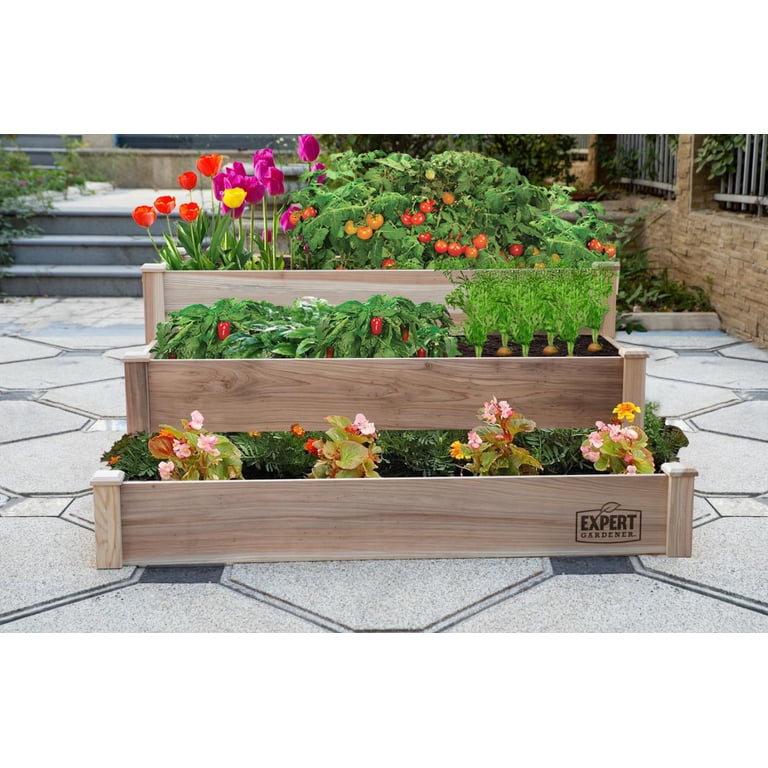 Three Tier Cedar Raised Planter Boxes Tidyard Garden Planter Box, 3