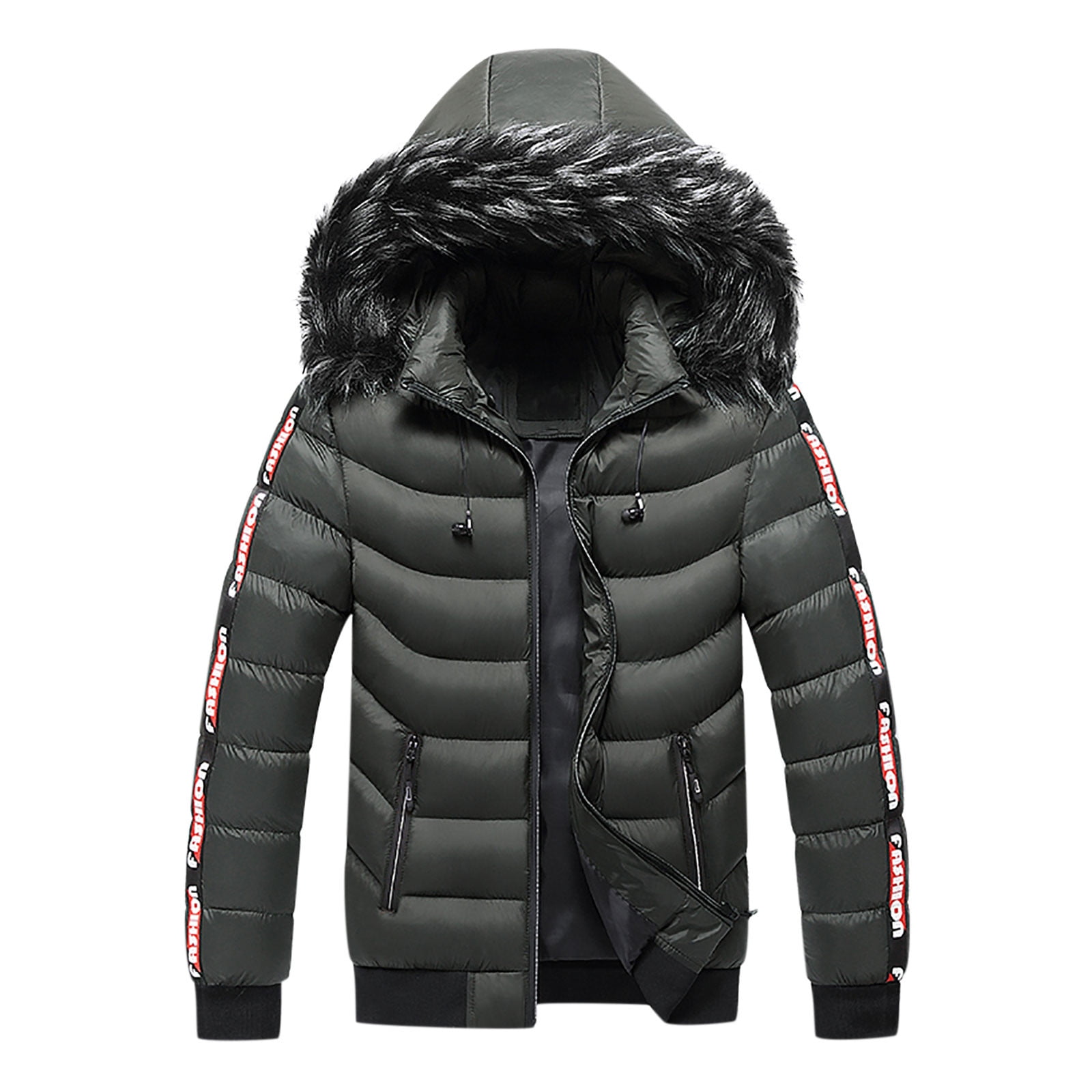 Jackets for Men Casual Military Jacket with Hood Plus Size Puffy Bubble ...