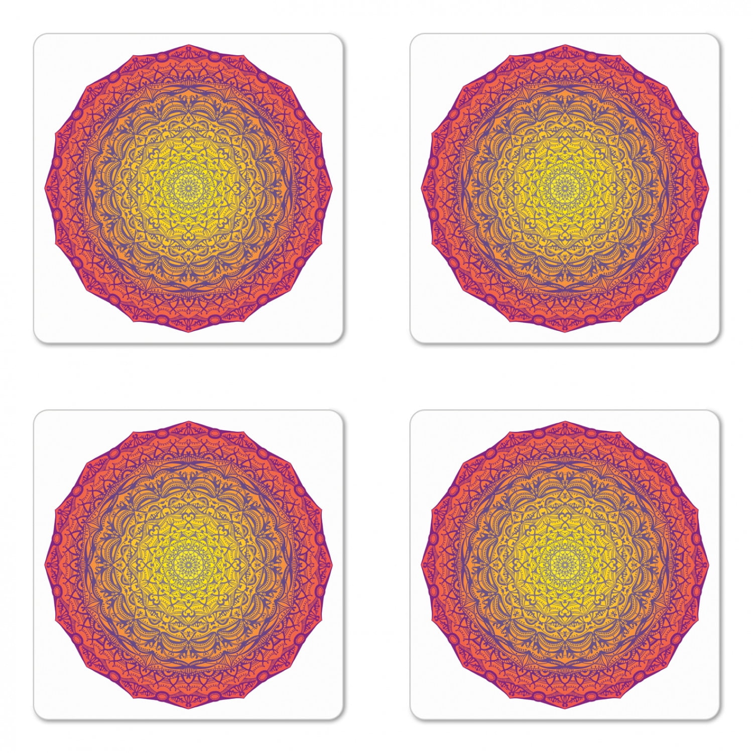 Mandala Coaster Set of 4, Alchemy Eastern Cosmos and Medallion Doodle ...