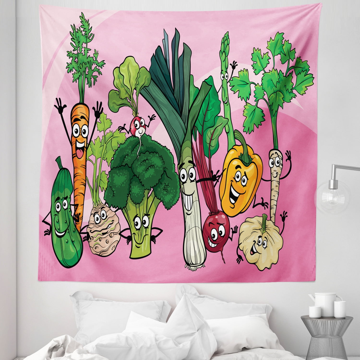 Vegetables Tapestry, Themed Healthy Foods Graphic with Happy Nutrition ...