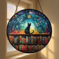 Cat and Moon Stained Glass Suncatcher – Bookshelf Scene Decorative ...