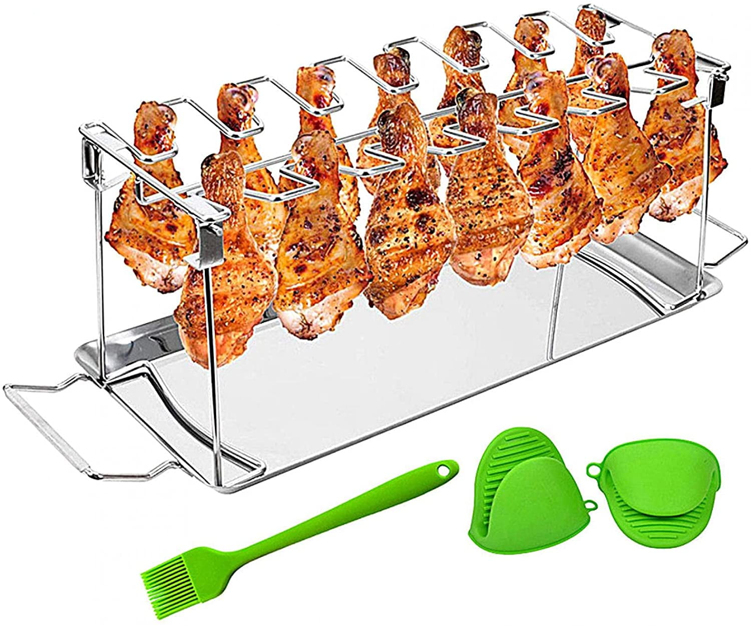 Chicken Leg Hold , Stainle Steel Chicken Rack with Grea e Tray Foldable ...