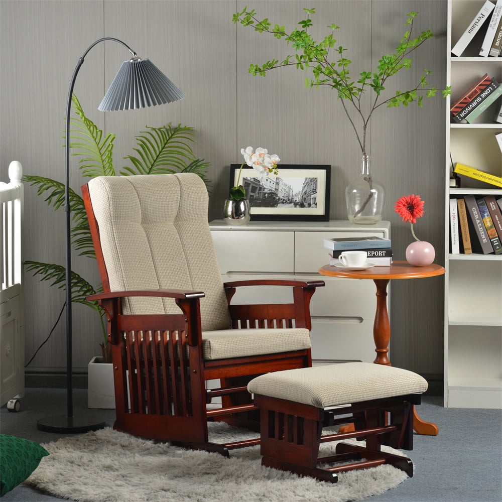 Rocking Chair with Ottoman, Modern Fabric Upholstered Nursery Glider ...