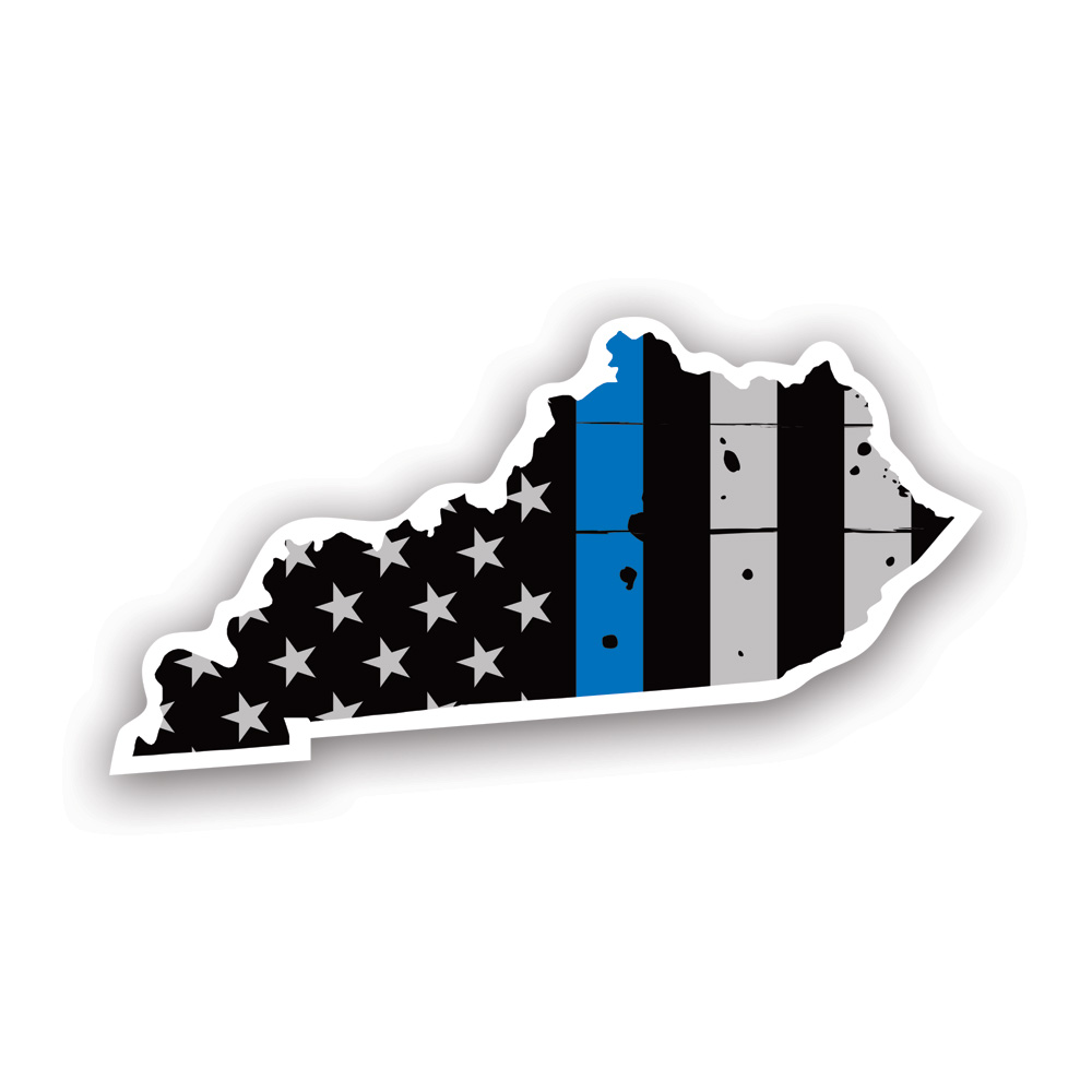 Distressed Thin Blue Line Kentucky State Shaped Subdued US Flag Sticker Decal - Self Adhesive ...
