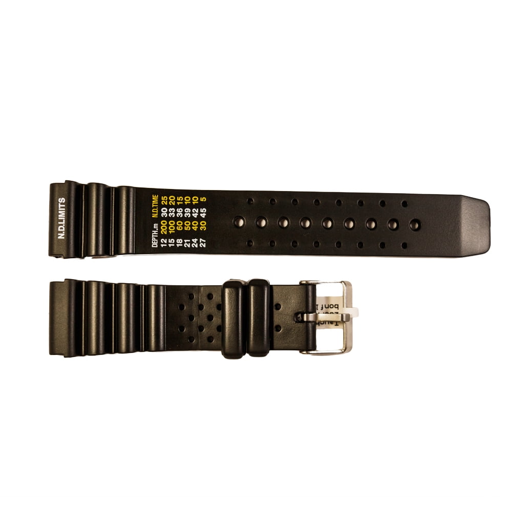 Rubber diver watch strap with decompression table and stainless steel ...