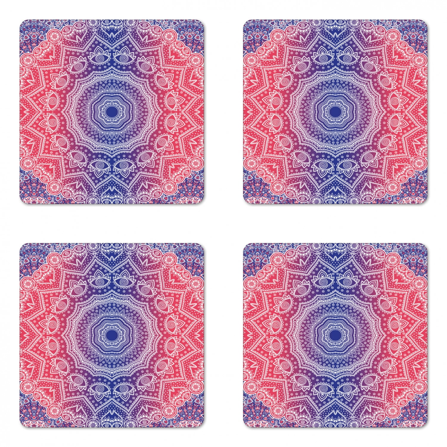 Mandala Coaster Set of 4, Hippie Ombre Style Print Infinity and Harmony ...