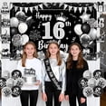 Black and Silver 16th Birthday Decorations Black Metallic Silver Happy ...