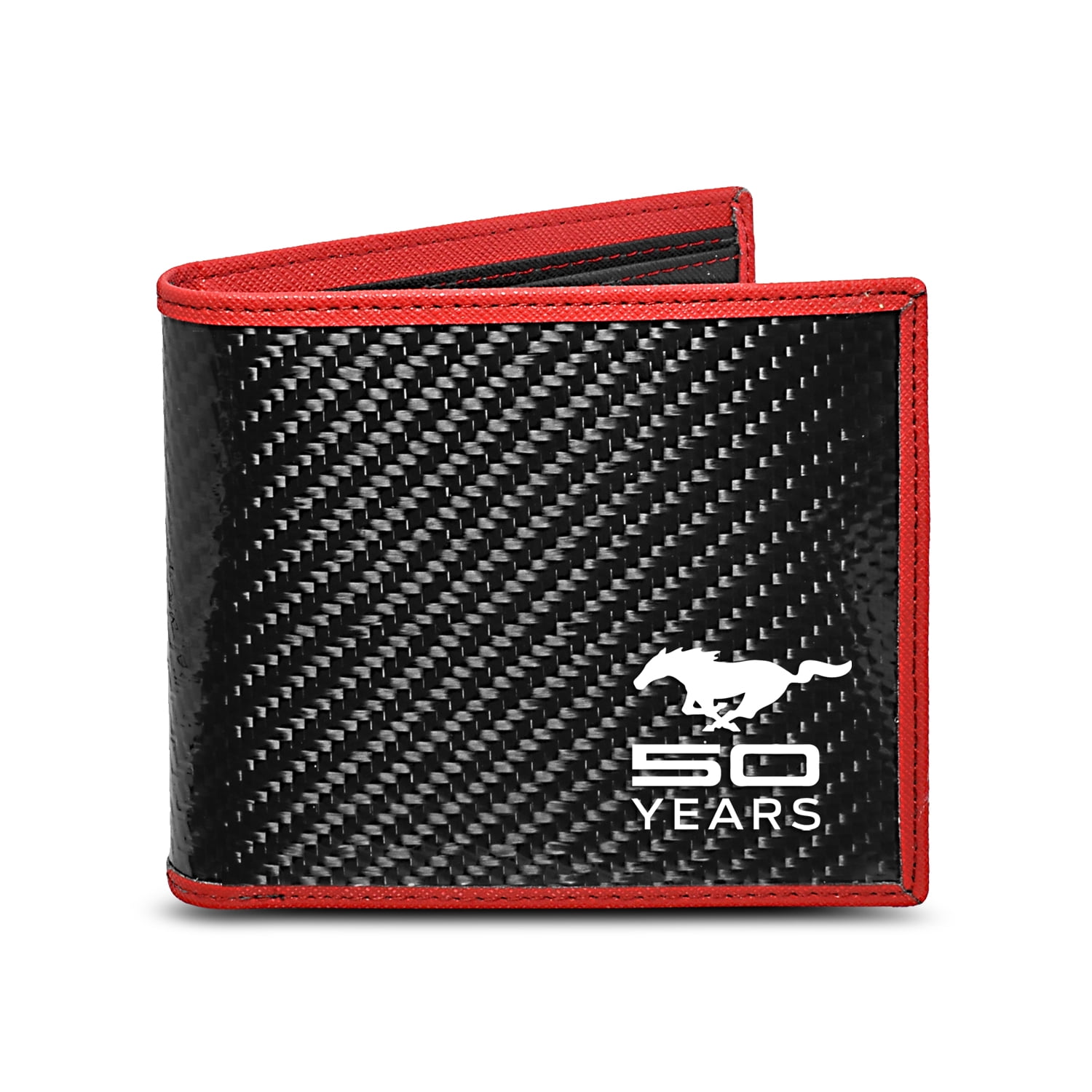 Ford Mustang 50 Years Real Premium Black Carbon Fiber Wallet with Red ...