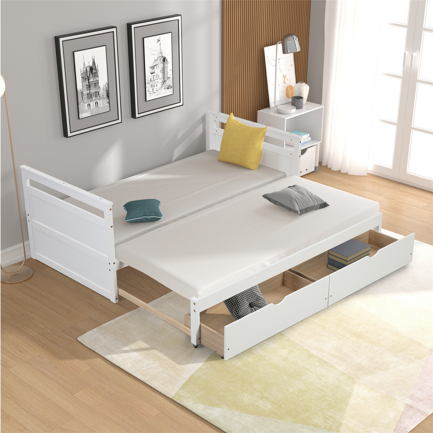 Extendable Twin Daybed with 2 Storage Drawers,Pine Wood Twin Dayed Can ...