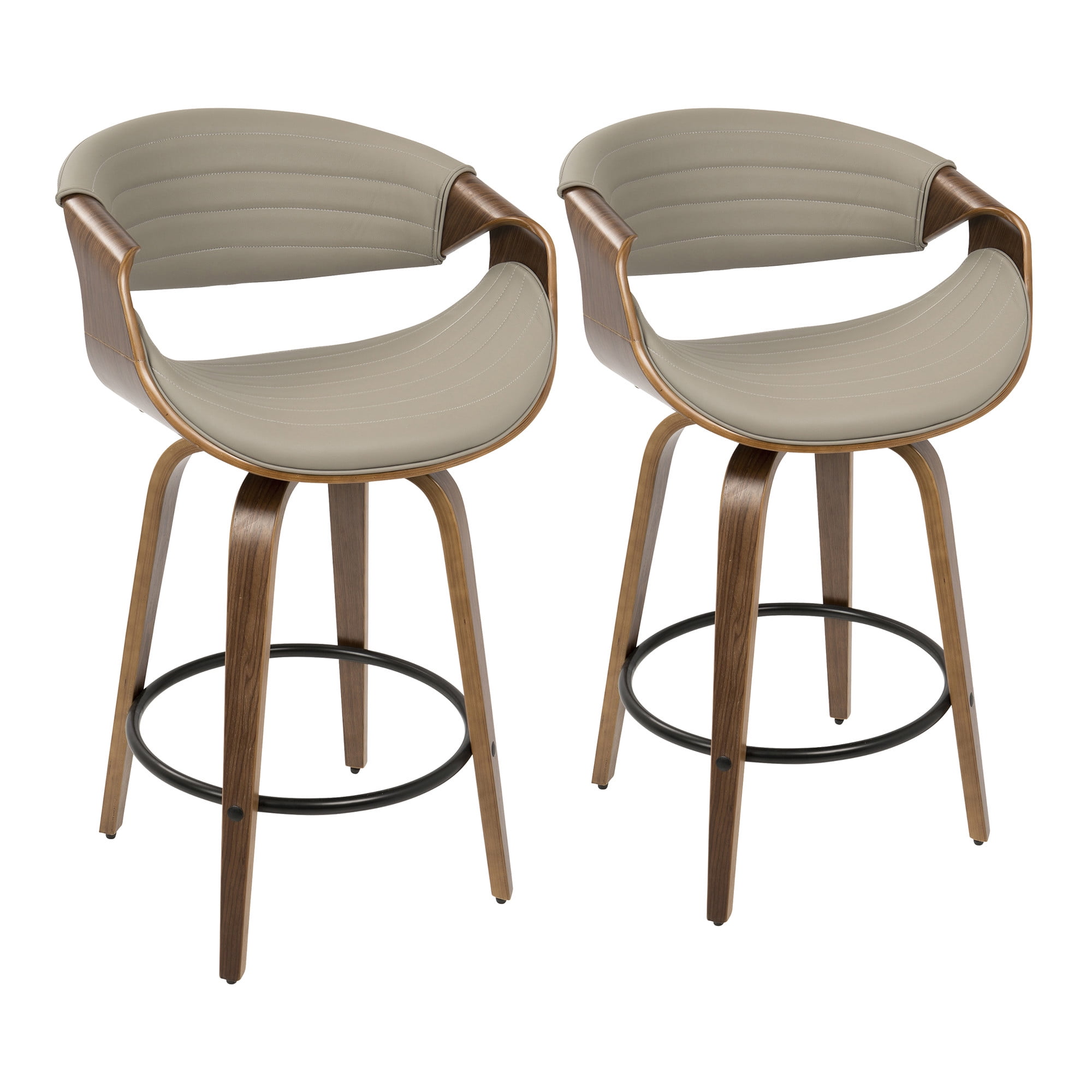 Symphony Mid-Century Modern Counter Stool in Walnut and Grey Faux ...