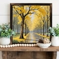 8x8 Inch Square Framed Wood Wall Art, Autumn Forest Path with Yellow ...