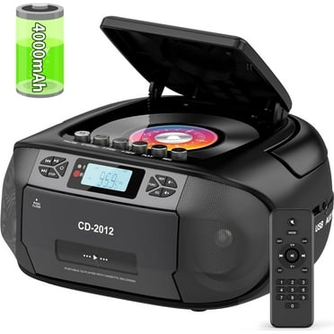 Greadio 5000mAh Rechargeable CD Player Boombox Cassette Player Combo ...