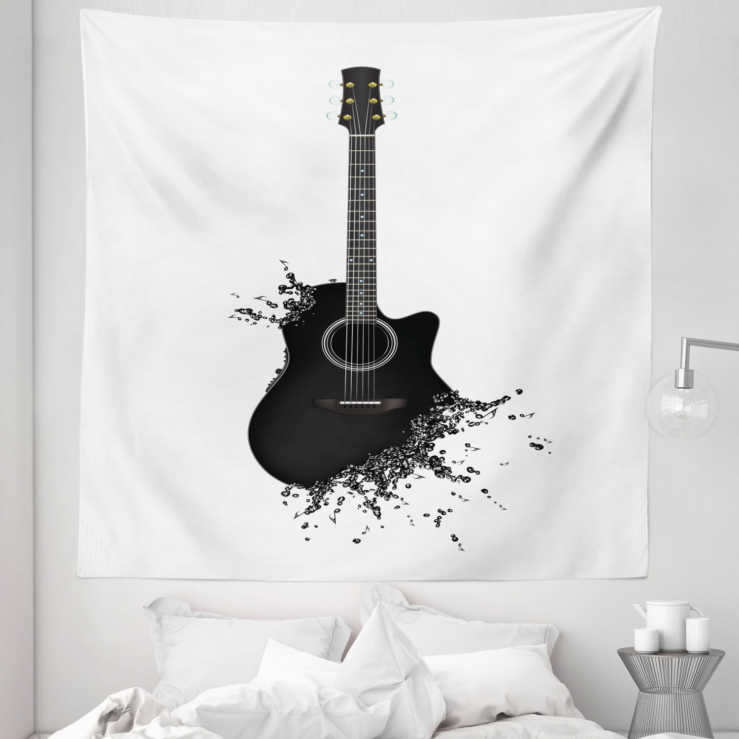 Guitar Tapestry, Monochrome Musical Instrument with Strings Acoustic ...