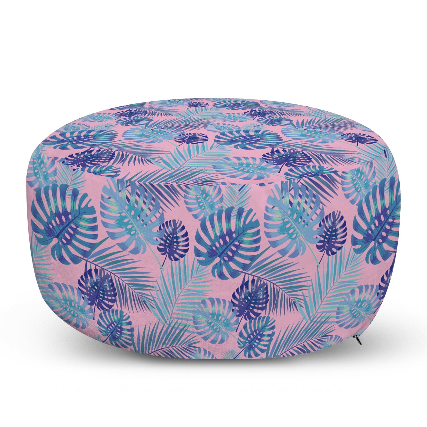 Exotic Pouf Cover with Zipper, Tropical Palm and Monstera Leaves ...