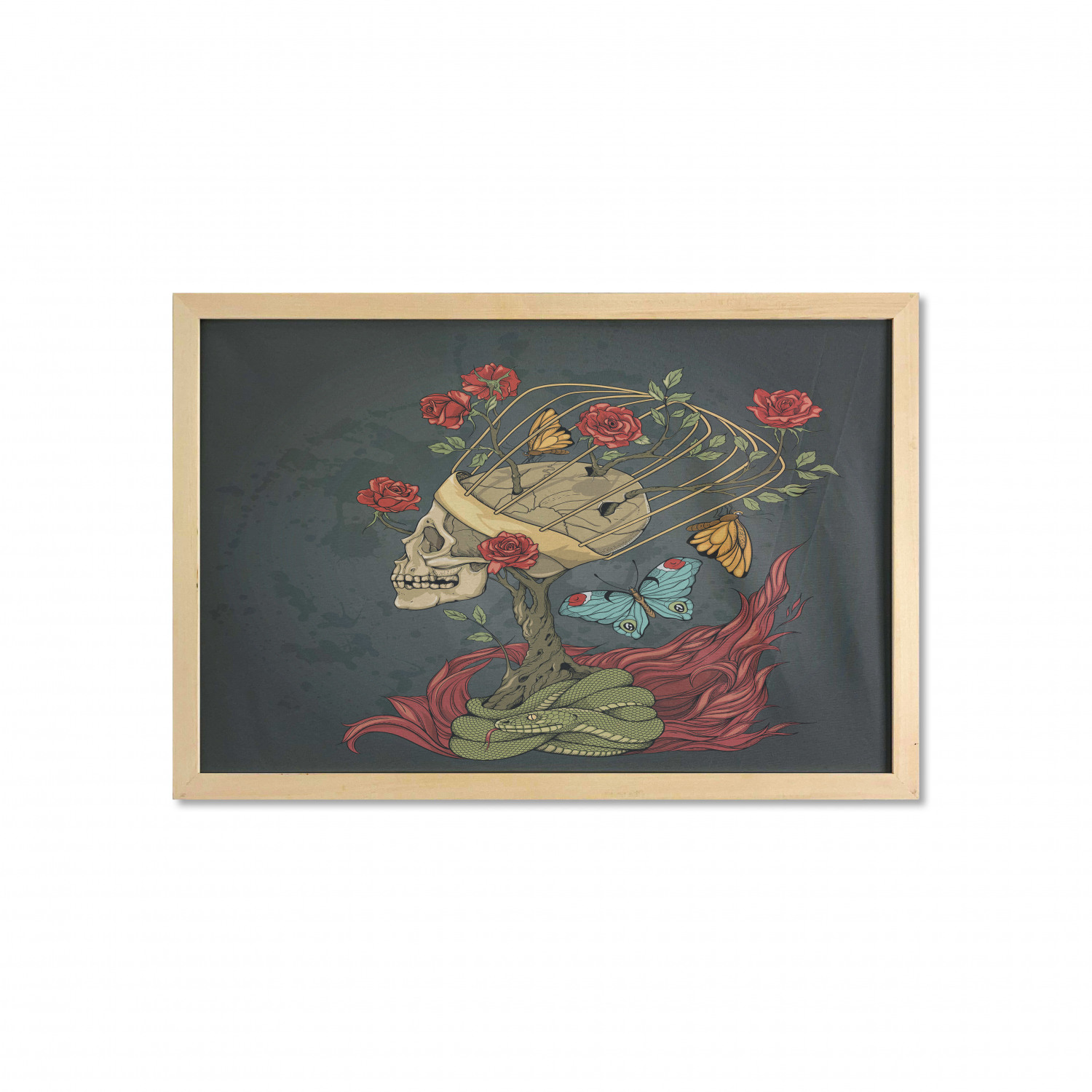 Skull Wall Art with Frame, Evil Mexican Sugar Skeleton Bush of Roses ...