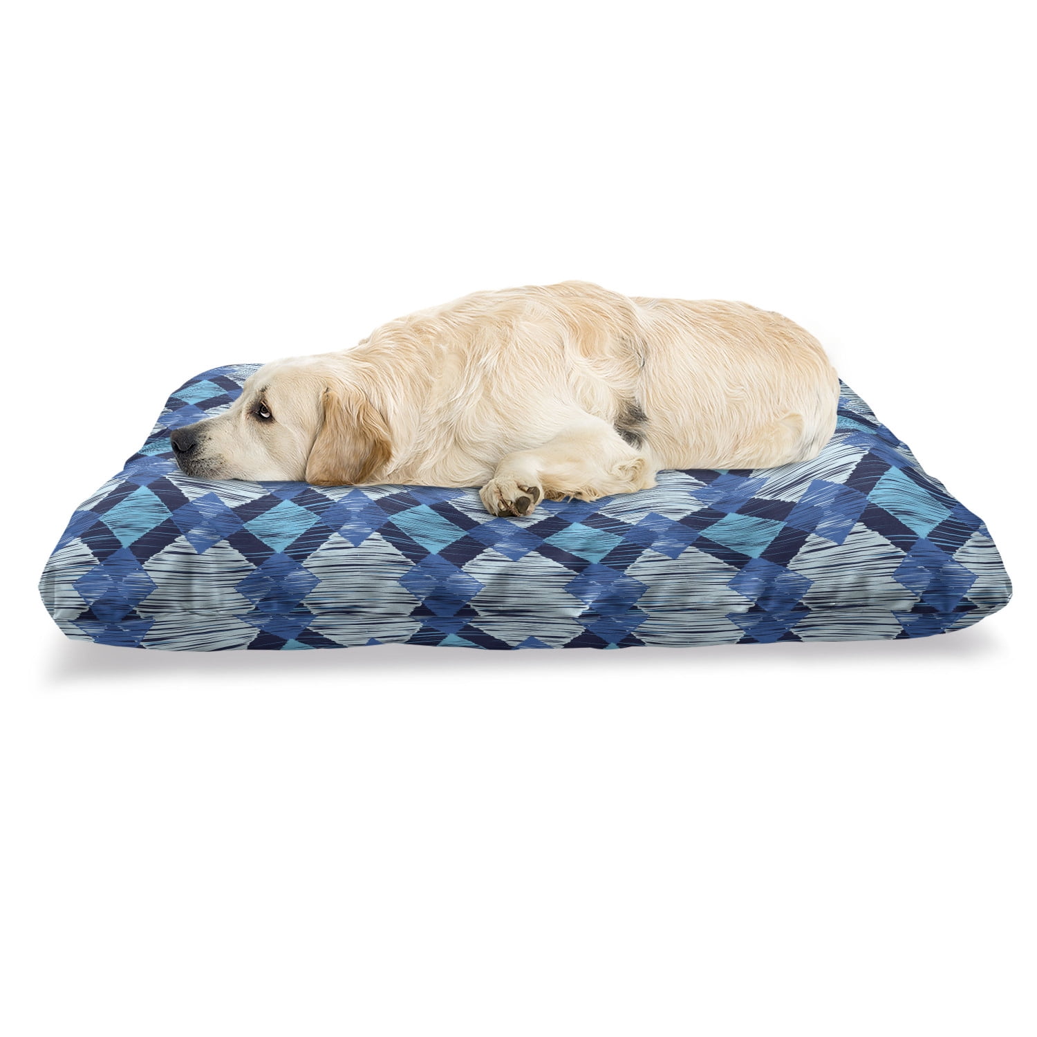Ikat Pet Bed, Hand Drawn Doodle Diagonal Squares with Sketchy Look in ...